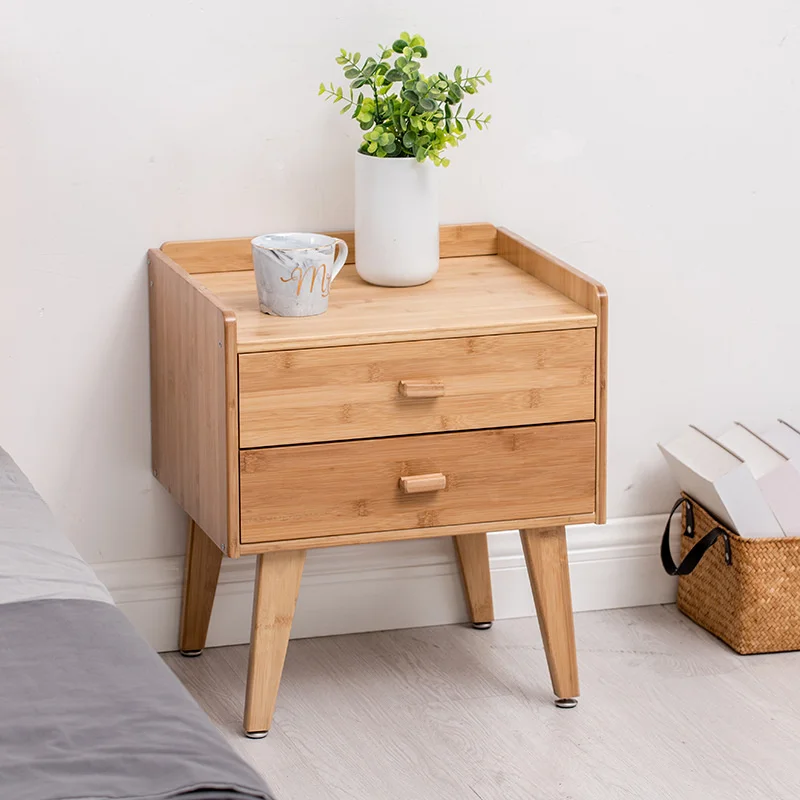 Nordic Bedside Table Bamboo Bedroom Bedside Table With Drawers Simple ...