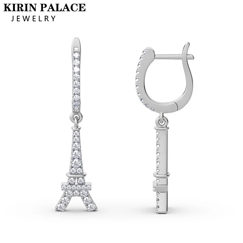 925-Silver-1CT-Moissanite-Solitaire-Earrings-For-Women-Eiffel-Tower ...