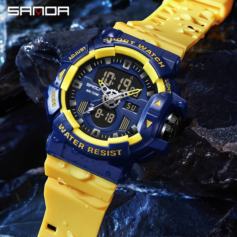 Sanda Men Military Sport Wrist Watch Yellow Blue Quartz Waterproof ...