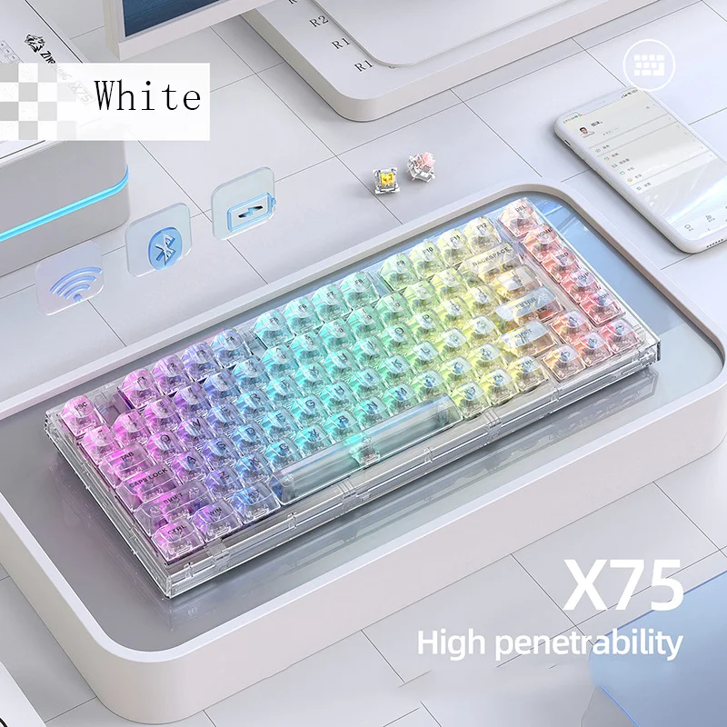 Transparent-Mechanical-Keyboard-with-RGB-Backlit-82-Keys-White-HOT ...