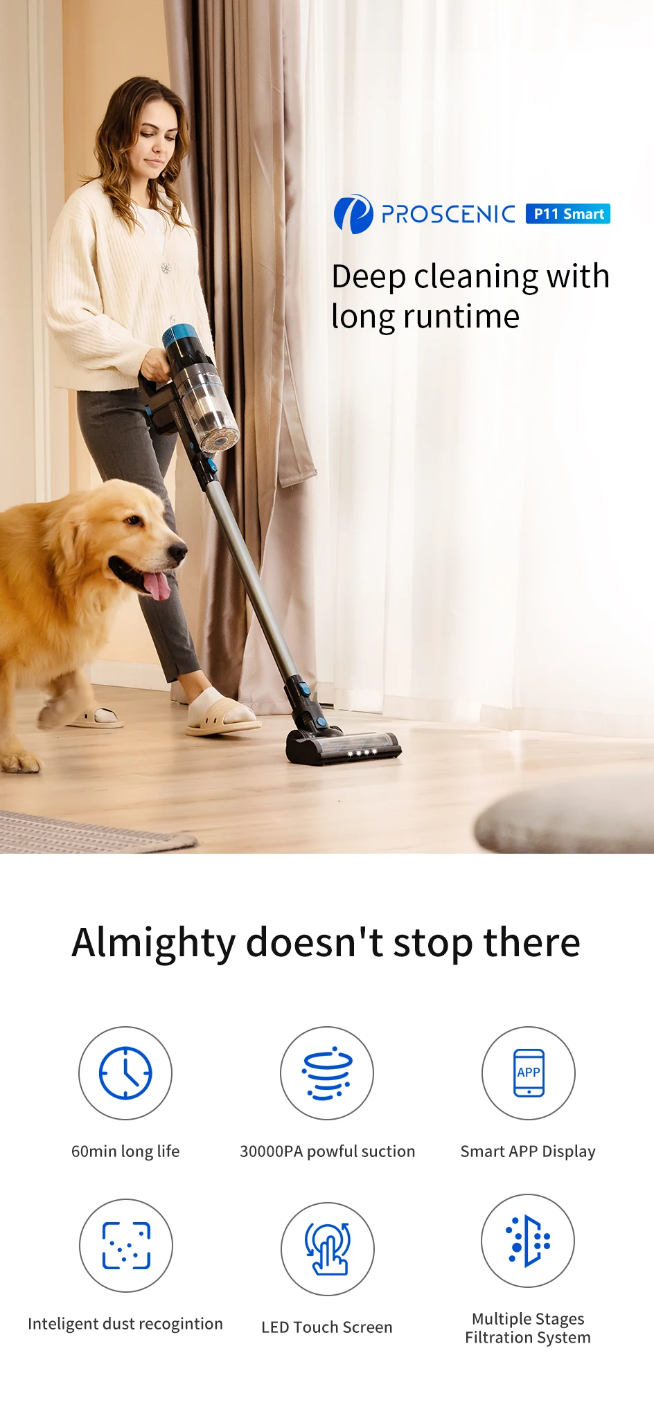 Proscenic P11 Smart Vacuum Cleaner for Home Appliance 30000Pa Suction ...