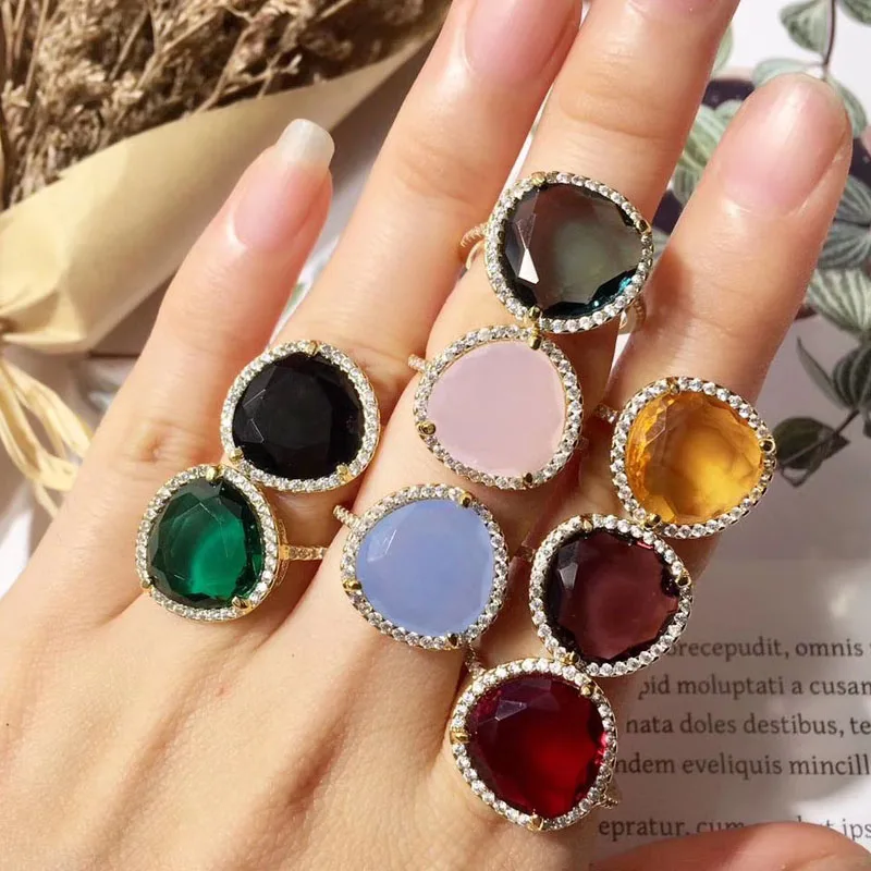 Luxury Design Multicolor Candy Ring For Women Natural Crystal Triangle ...