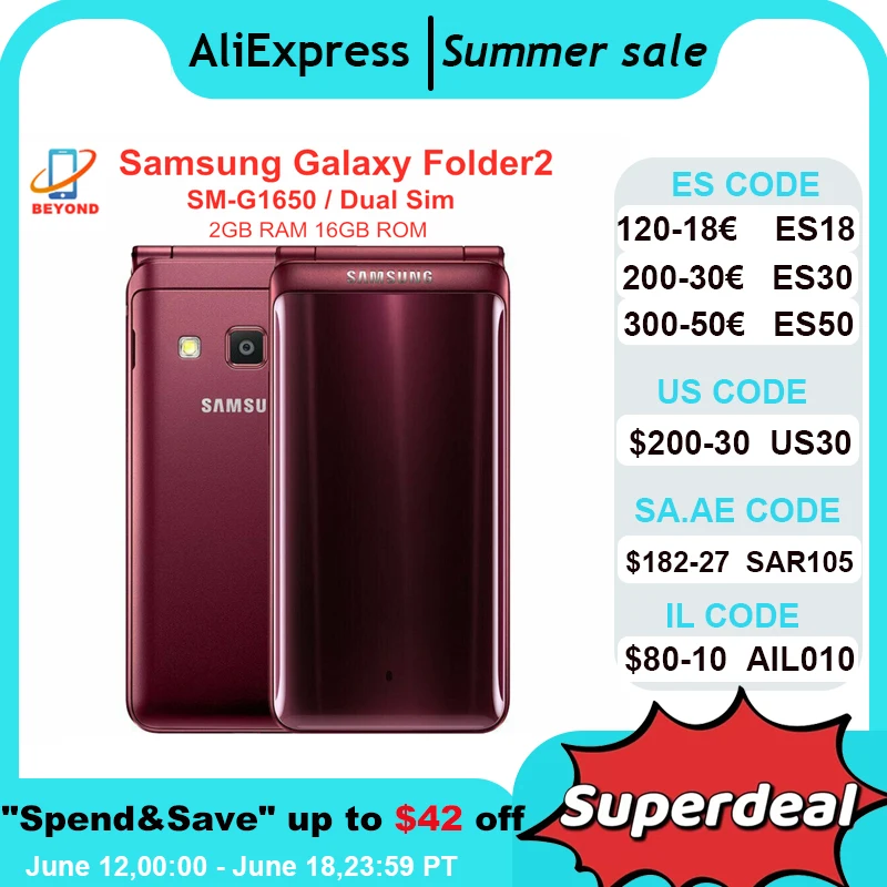 Samsung Galaxy Folder2 Folder 2 G1650 Dual Sim 2GB RAM 16GB ROM Quad ...