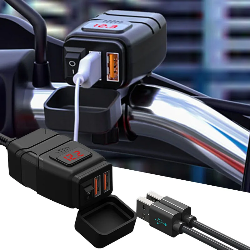 Universal-Motorcycle-Dual-USB-Charger-12V-Socket-Switch-Motorbike-Quick ...