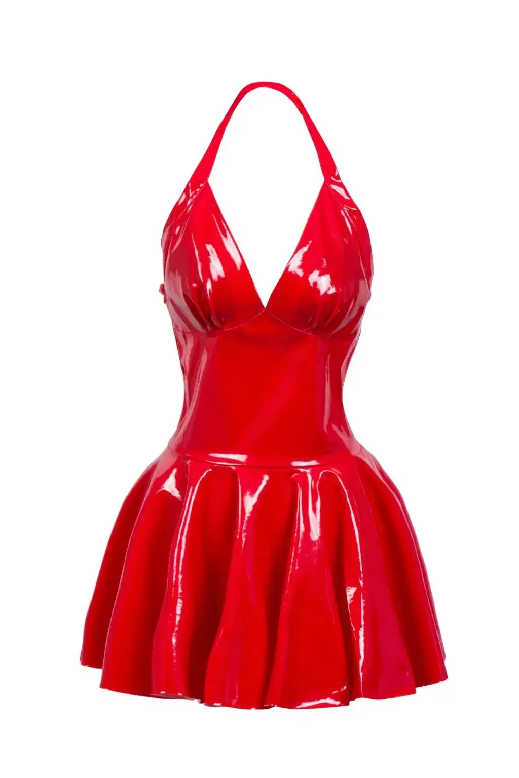 Frauen-Wet-Look-PU-Leder-Plissee-Kleid-Backless-Tiefe-V-Halter-Neck ...