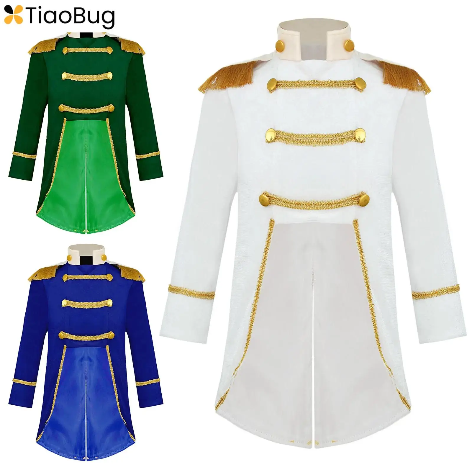 Girls Boys Prince Costume Jacket Top Long Sleeve Gold Fringe Braiding ...