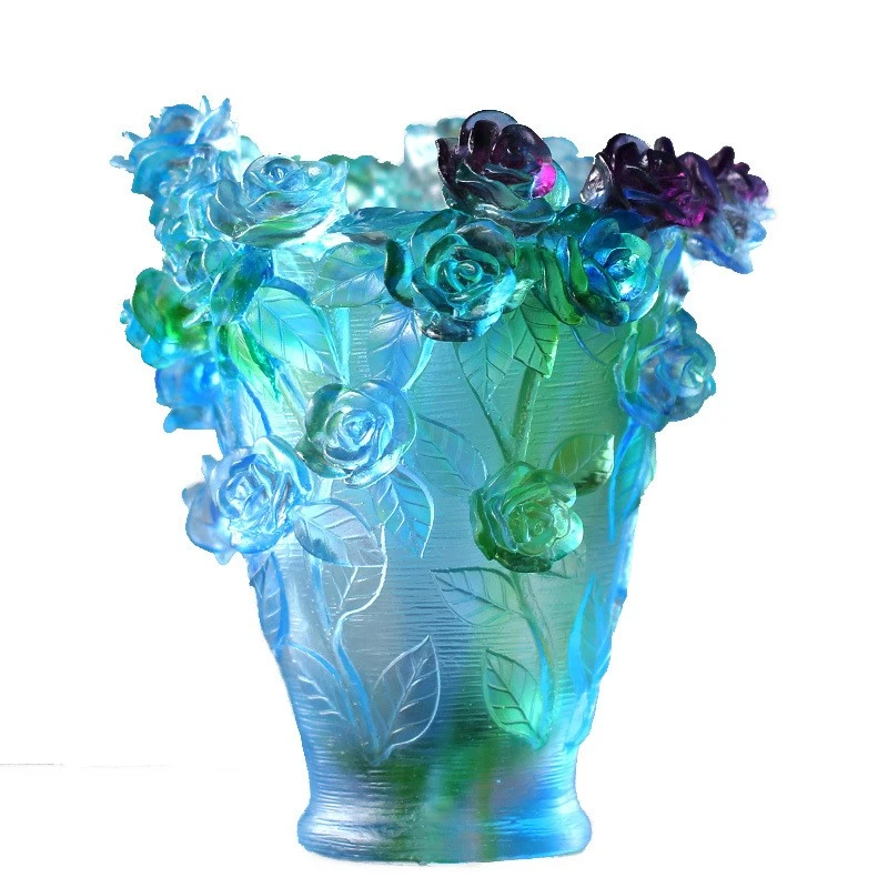 Palace Luxury Crystal Vase 3D Rose Coloured Flower Glass Home ...