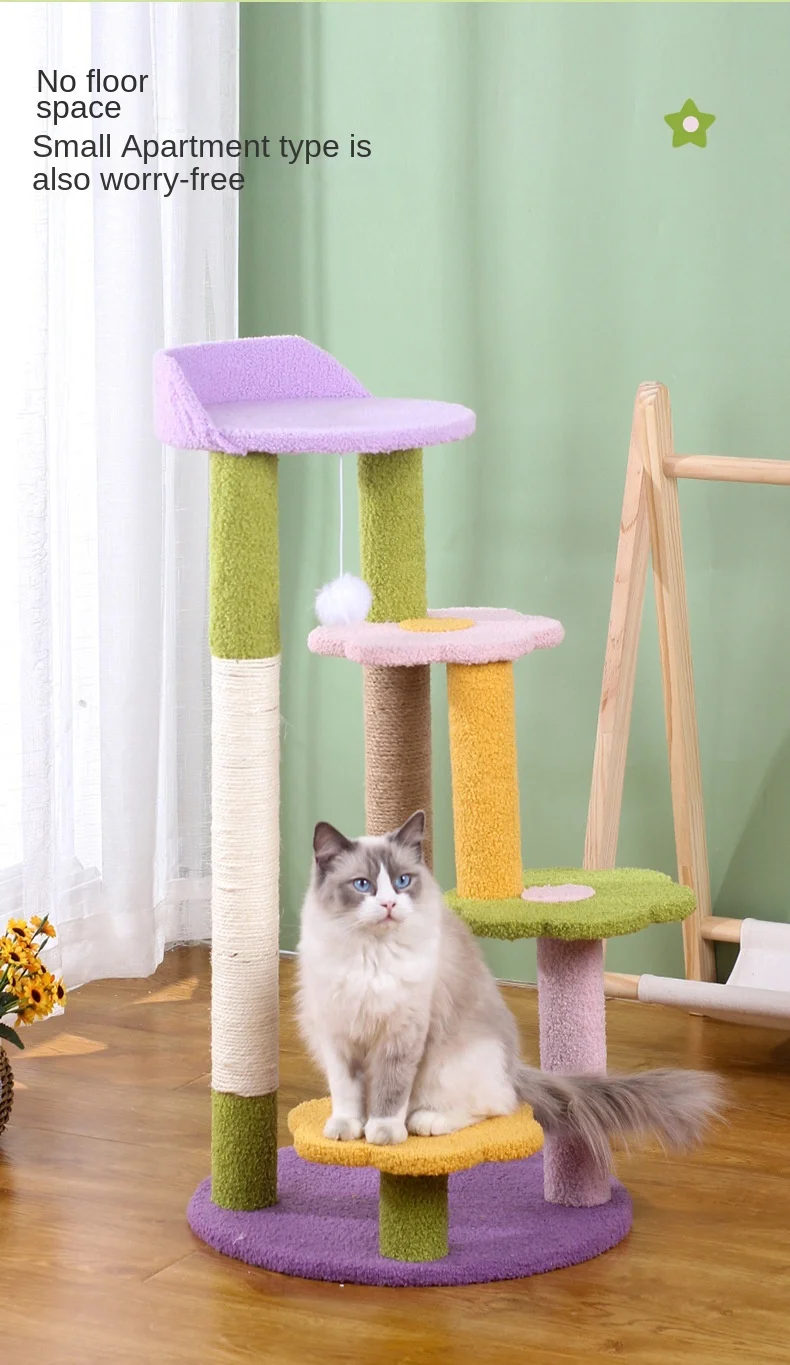 Colorful and Flower Style Stand Cat Tree with Platform & Scratching ...