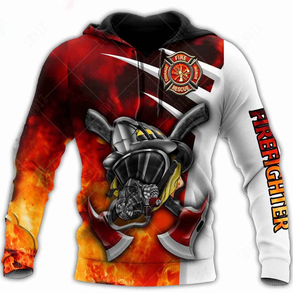 Firefighter Hoodies Men's Hoodie 3D Print Tops Autumn Long Sleeved ...