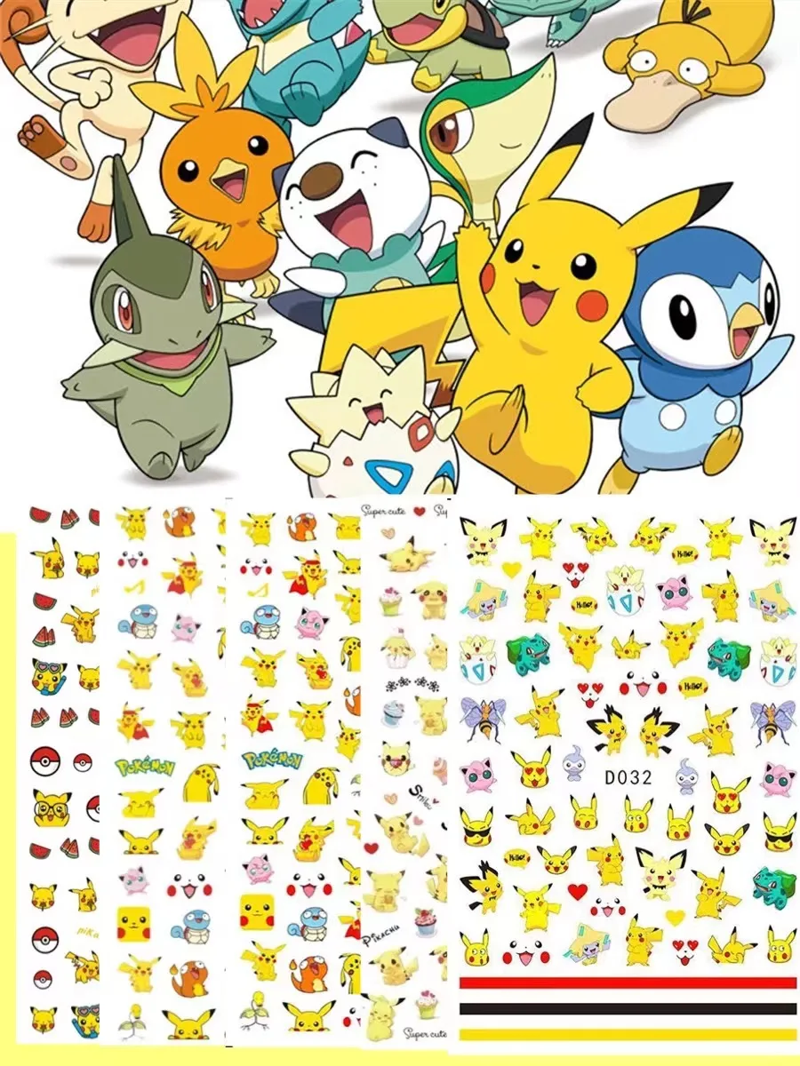 1PCS Cartoon Kawaii Pokémon Nail Stickers 3D Sanrio Hello Kitty ...