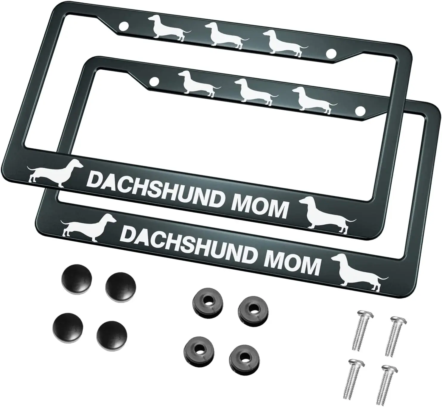 Dachshund-Mom-License-Plate-Frame-Black-Puppy-Metal-2-Pcs-2-Holes-Black ...
