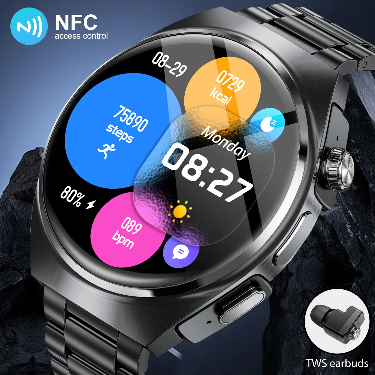 Lige-NFC-embutido-TWS-Smartwatch-para-homens-fones-de-ouvido-sem-fio ...