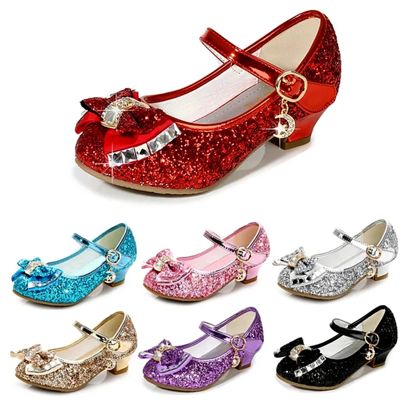 Child Girl Shoe Glitter Princess | Elsa Patent Leather Shoes Kids ...