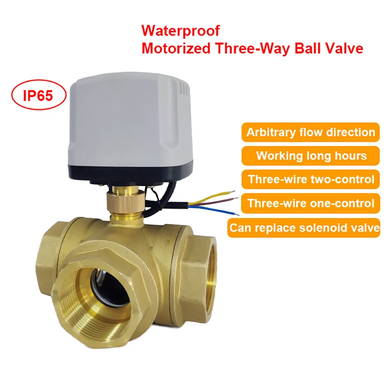 Waterproof-Electric-Ball-Valve-Brass-Three-Way-T-L-type-Three-Wire-two ...
