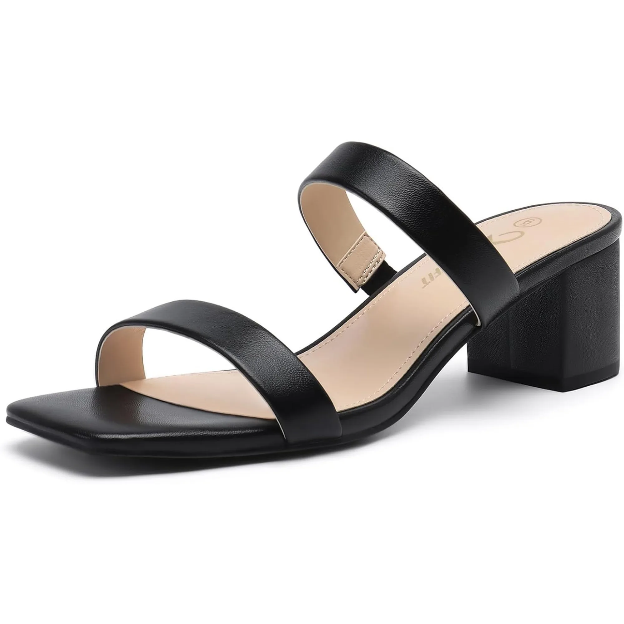 Women's Two Strap Open Toe Heels Sandals Chunky Block Comfortable Slip ...