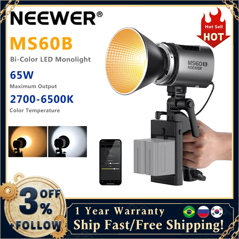 NEEWER-MS60B-Bi-Color-LED-Video-Light-with-2-4G-APP-Control-65W-Metal ...