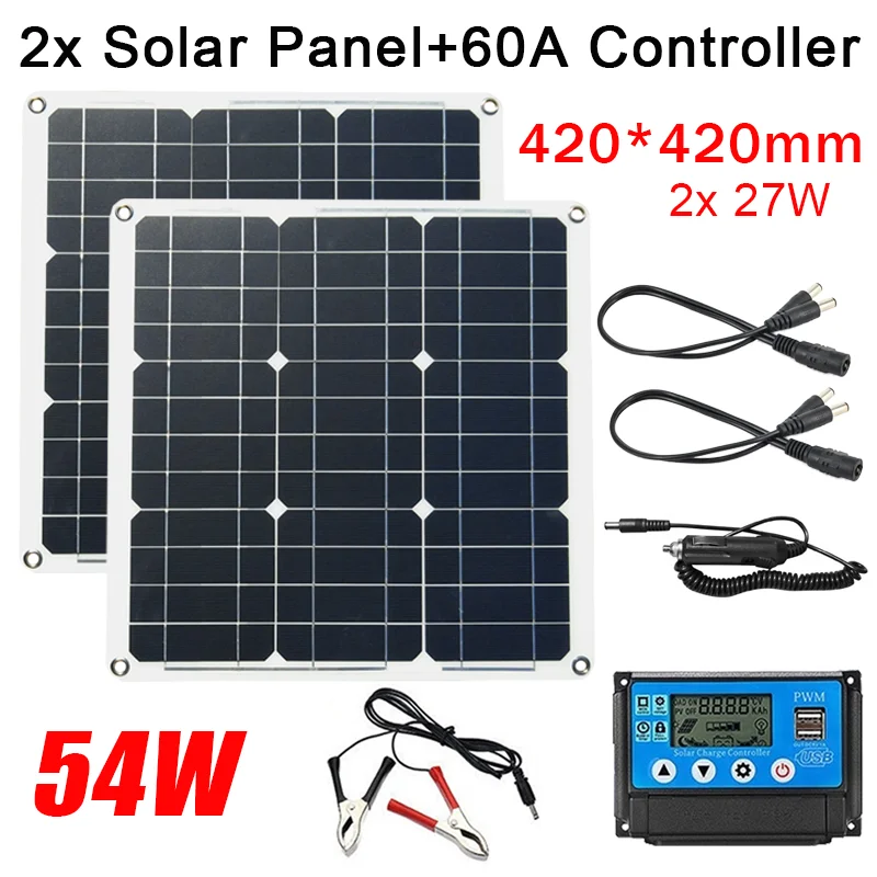 54W Solar Energy System Power Generation Solar Panel 60A Controller ...