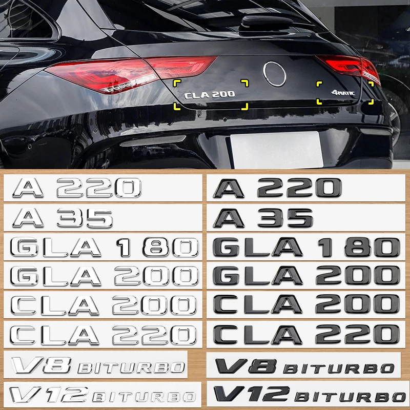 3D-Gloss-Black-GLA35-A45-CLA45-CLA200-Car-Emblem-4MATIC-V8-BITURBO ...