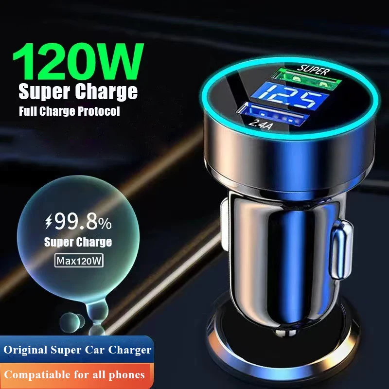USB-Car-Charger-Dual-Ports-120W-Super-Fast-Charging-Adapter-for-Samsung ...