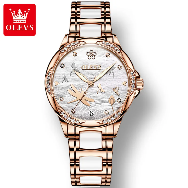 OLEVS 6610 Ceramic Strap Waterproof Watches for Women Automatic ...