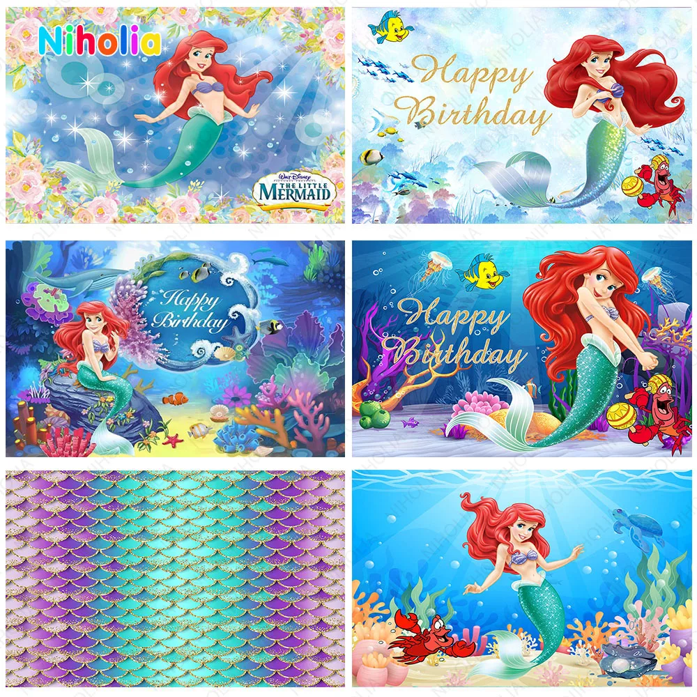 Little-Mermaid-Backdrop-Girls-Birthday-Decoration-Ariel-Princess-Photo ...