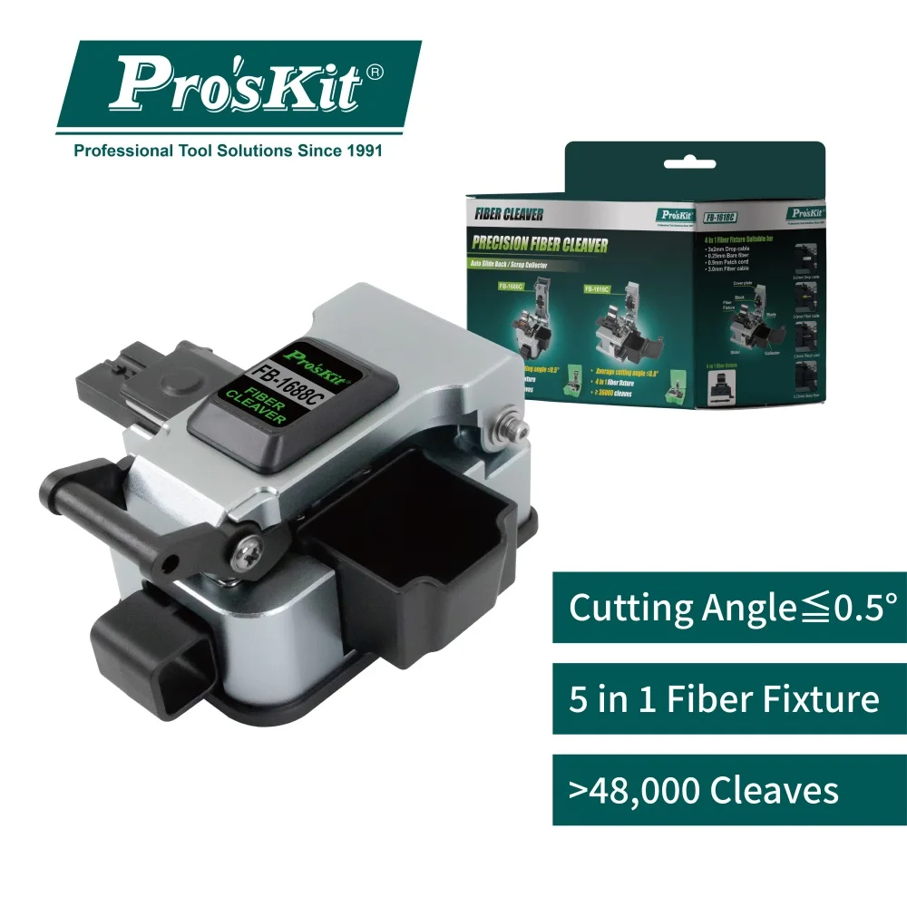ProsKit FB-1688C High Precision Fiber Cleaver with Scrap Collector, 5 ...