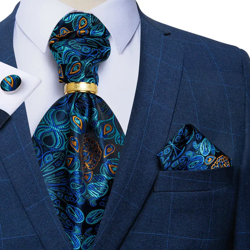 Men-Luxury-Ascot-Tie-Set-Silk-Paisley-Cravat-Wedding-Party-Exquisite ...
