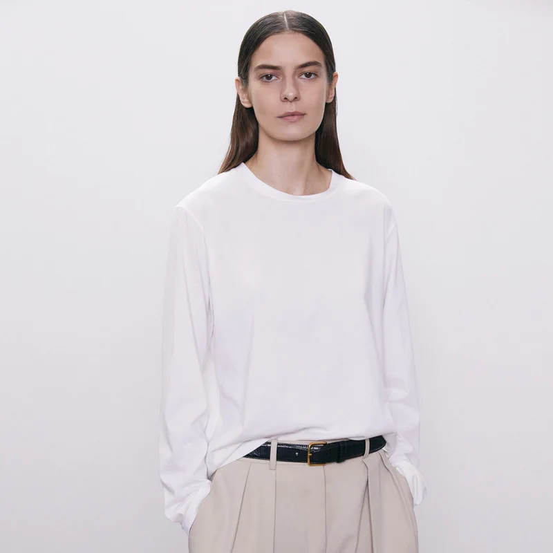 T-shirts-For-Women-High-quality-Round-Neck-Casual-Cotton-Long-Sleeved ...