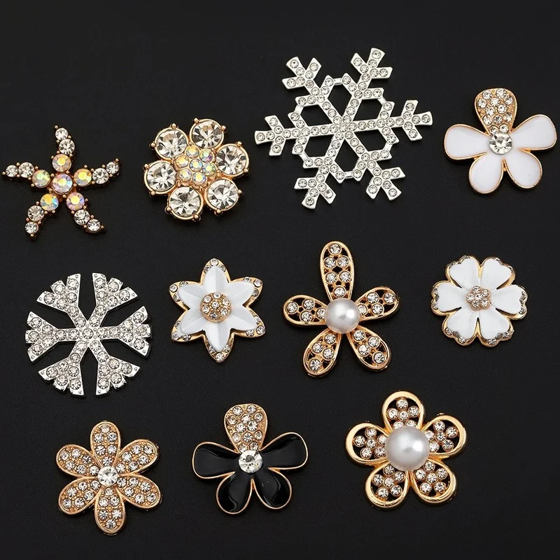 5PC-Full-Rhinestone-Five-petal-Flower-Enamel-Charms-Drop-Oil-Snowflake ...