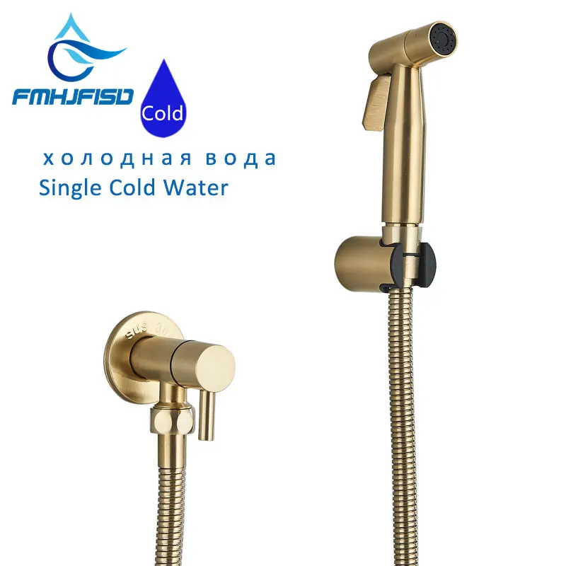 Brushed-Gold-Douche-Kit-Hand-Held-Bidet-Sprayer-Stainless-Steel-Toilet ...