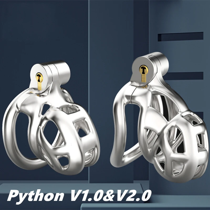 New Stainless Steel Python 3D Male Chastity Device Cobra Cock Mamba Cage Penis Ring Abstinency ...
