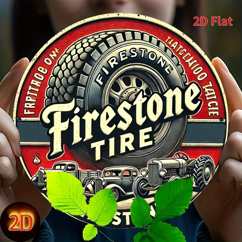 [2D Flat] Vintage Firestone Tire Metal Sign - 8x8 Inch Round Aluminum ...