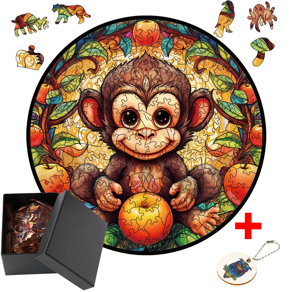 Monkey-Wooden-Animal-Puzzle-DIY-Crafts-Jigsaw-Brain-Trainer-Family ...