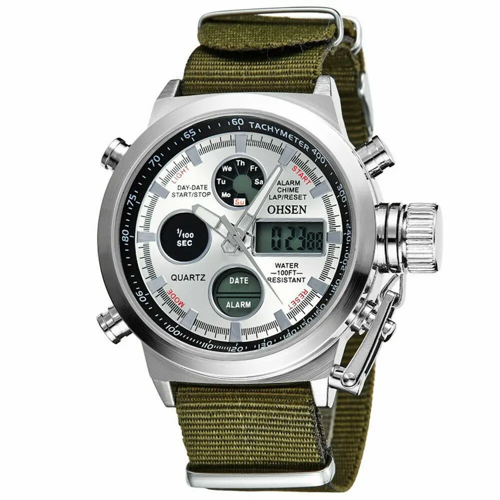 OHSEN-Men-Quartz-Watch-LED-Digital-Rel-gio-De-Pulso-Ex-rcito-Verde ...