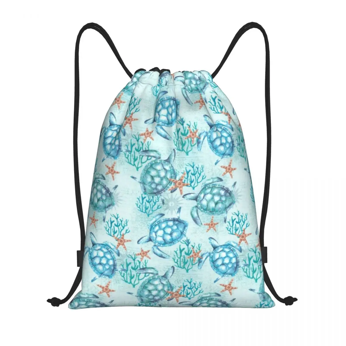 Custom-Race-To-Safety-Sea-Turtle-Drawstring-Backpack-Bags-Men-Women ...