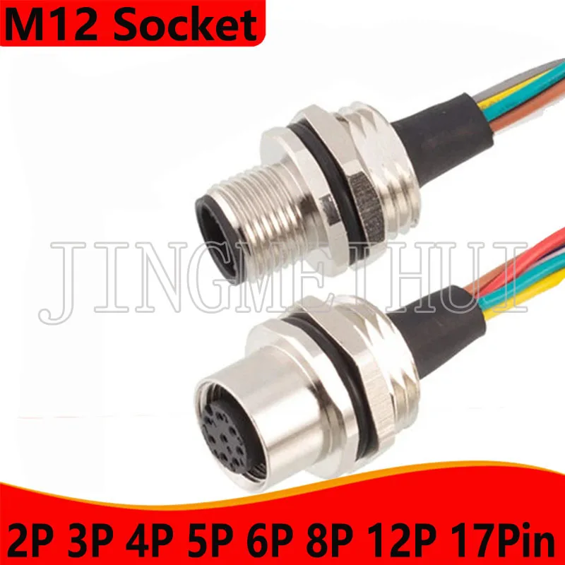 M12 2P 3P 4P 5P 6P 8P 12P Waterproof IP67 Aviation Male Female Socket ...