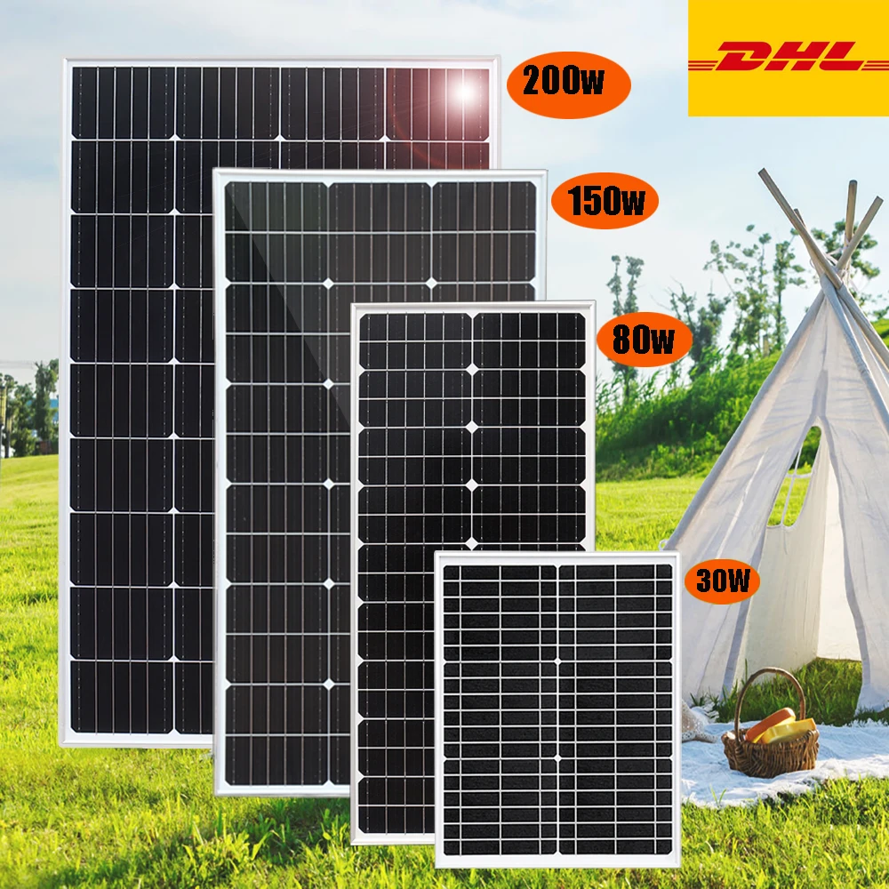 200w 150w 80w 30w 12v panneau solaire rigide verre trempé cadre aluminium home system camper ...
