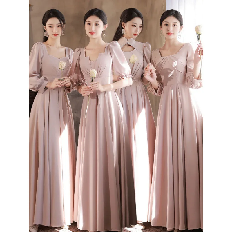 Robe-de-Demoiselle-d-Honneur-Rose-Manches-sulfpour-Femme-Tenue-de-Soir ...