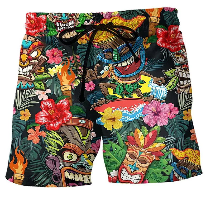 Summer-Hawaiian-Beach-Shorts-Tiki-Mask-3D-Print-Men-Women-Holiday ...