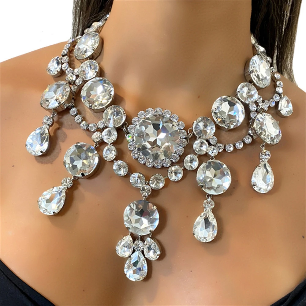 Shiny-Elegant-Large-Rhinestone-Necklace-Jewelry-Exquisite-Luxury-Bridal ...