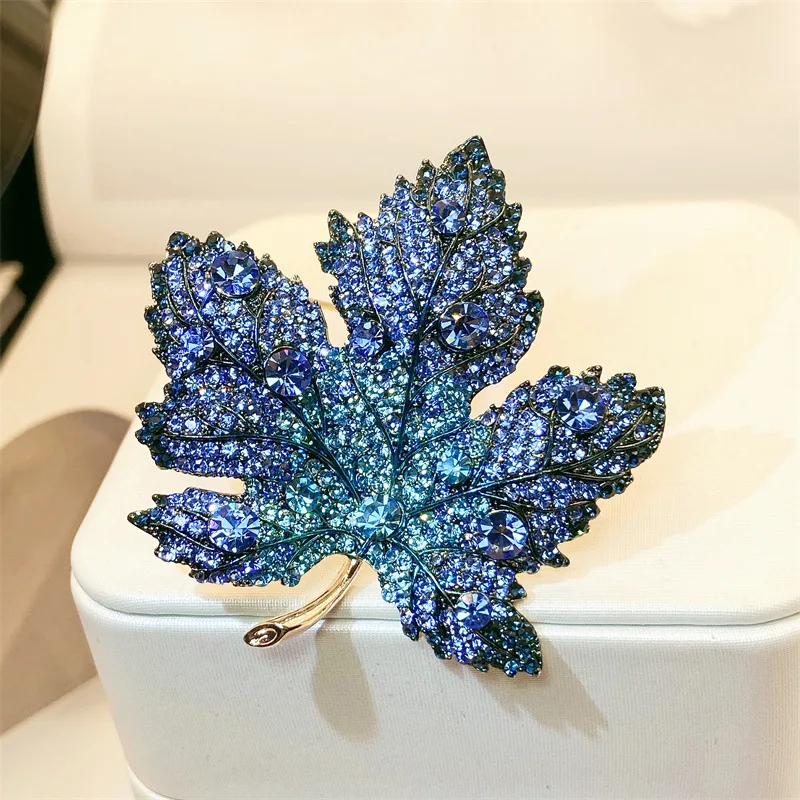 New-Enamel-Blue-Rhinestone-Maple-Leaf-Brooches-for-Women-Luxury-Design ...