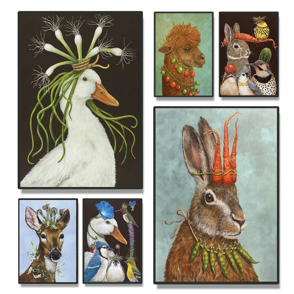 Rabbit-Bird-Duck-and-Sheep-Canvas-Painting-Wall-Art-Pictures-Animal ...