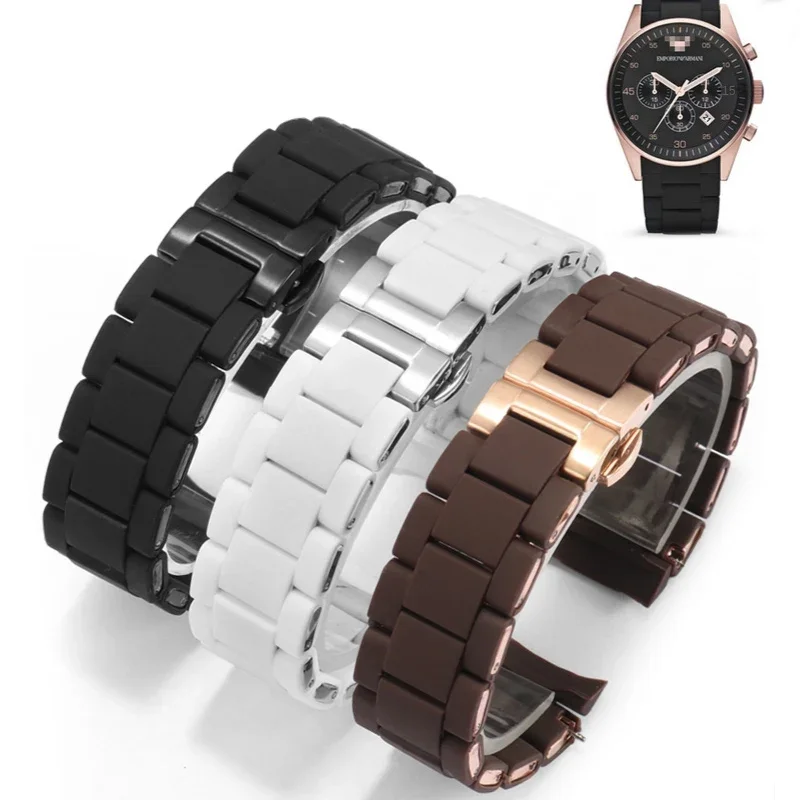 Rubber Clad Steel Watch Strap for Armani Ar5889 5890 5905 5920 ...