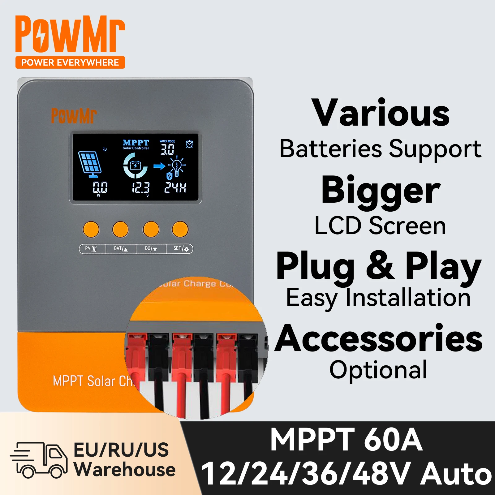 PowMr-New-60A-MPPT-Solar-Charge-Controller-Solar-Battery-Voltage ...