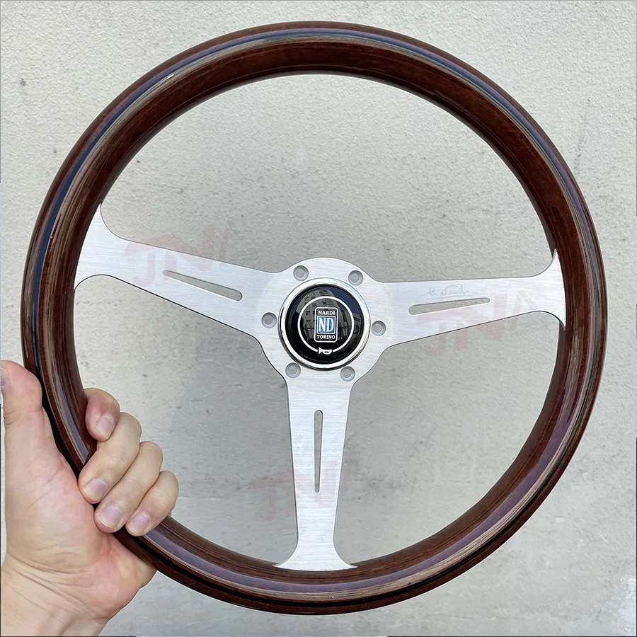 Wood Film Steering Wheel Universal 14inch Long Hole Silver Spoke Racing ...