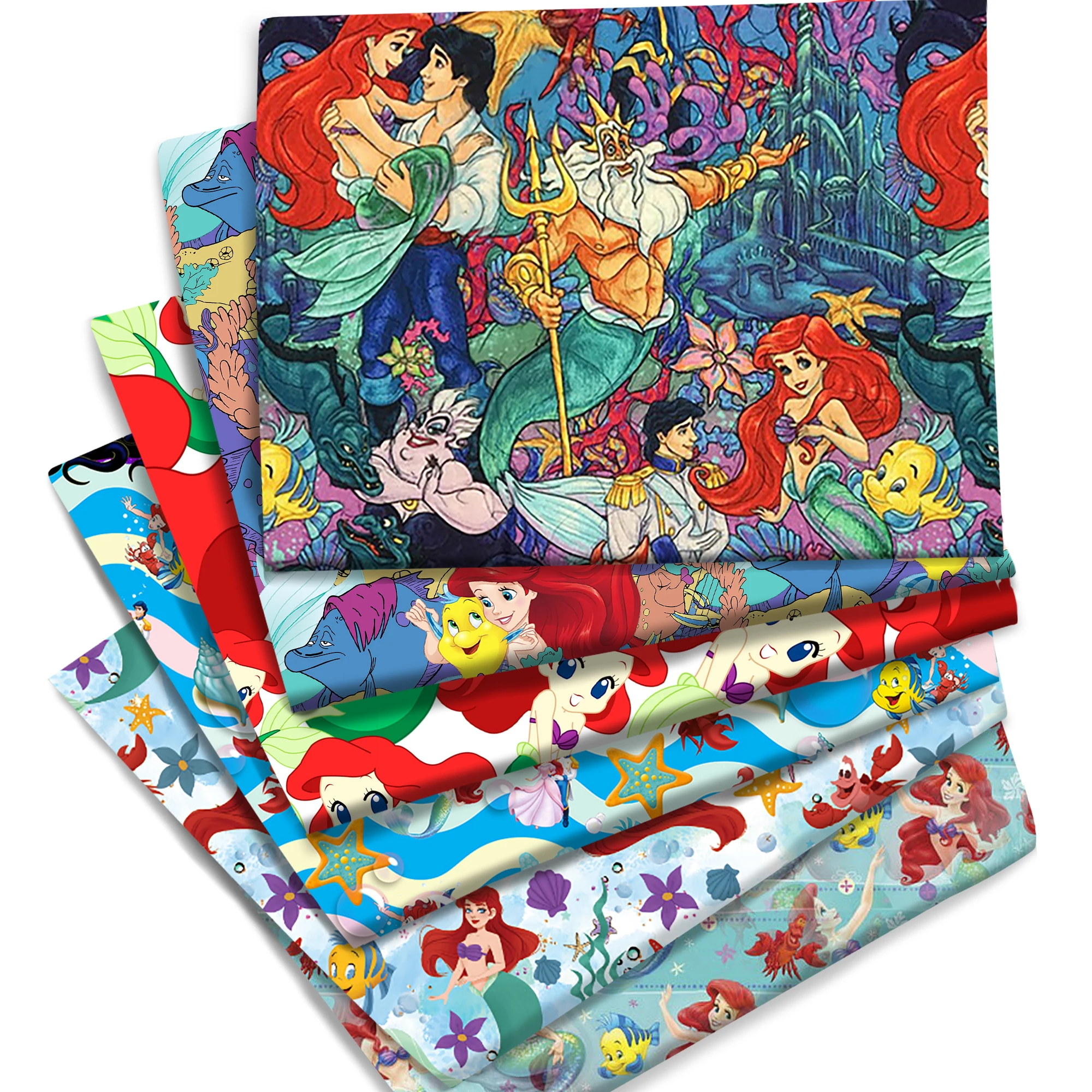 Mermaid Pattern Cotton Fabric | Cotton Fabric Little Mermaid - Sale ...