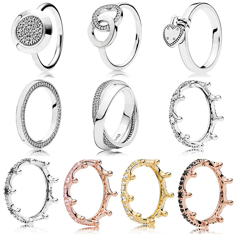 Anillos de plata de ley 925 para mujer, sortija de cristal con corona ...