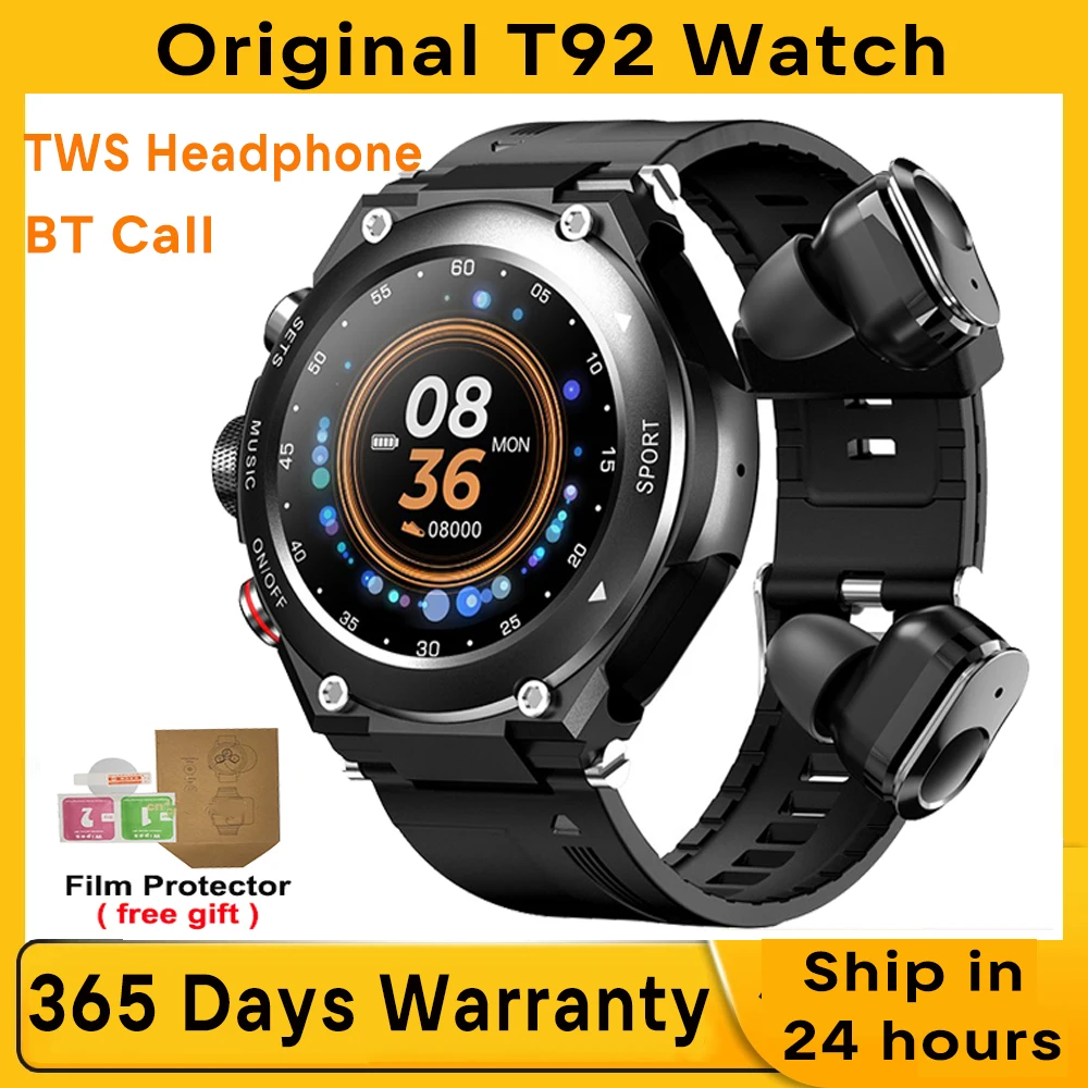 New-T92-TWS-Bluetooth-Headset-Smart-Watch-470MAH-Body-Temperature-AI-Voice-Assistant-Local-Music ...