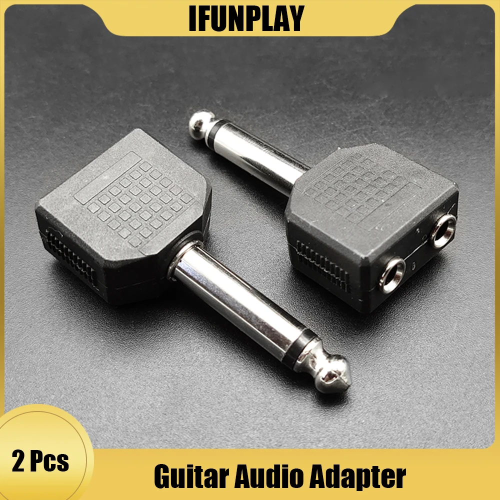 2pcs Guitar Amplifier Microphone 6.5 Male To 3.5 Double Female Socket 6 ...