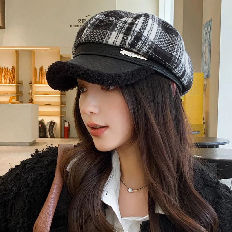 Boina-octogonal-a-prueba-de-fr-o-para-mujer-gorro-de-lana-de-cordero-a ...